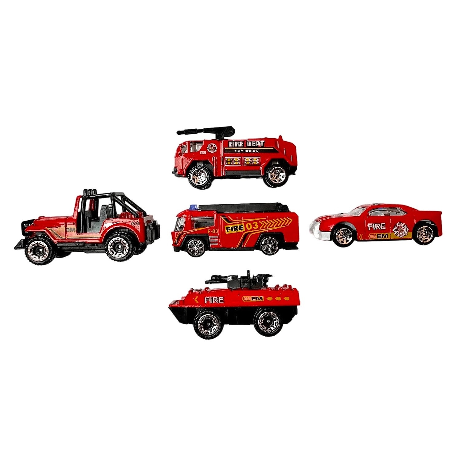 Set 5 Masinute Pompieri din Metal, Masina Interventii, Tun de Apa ...