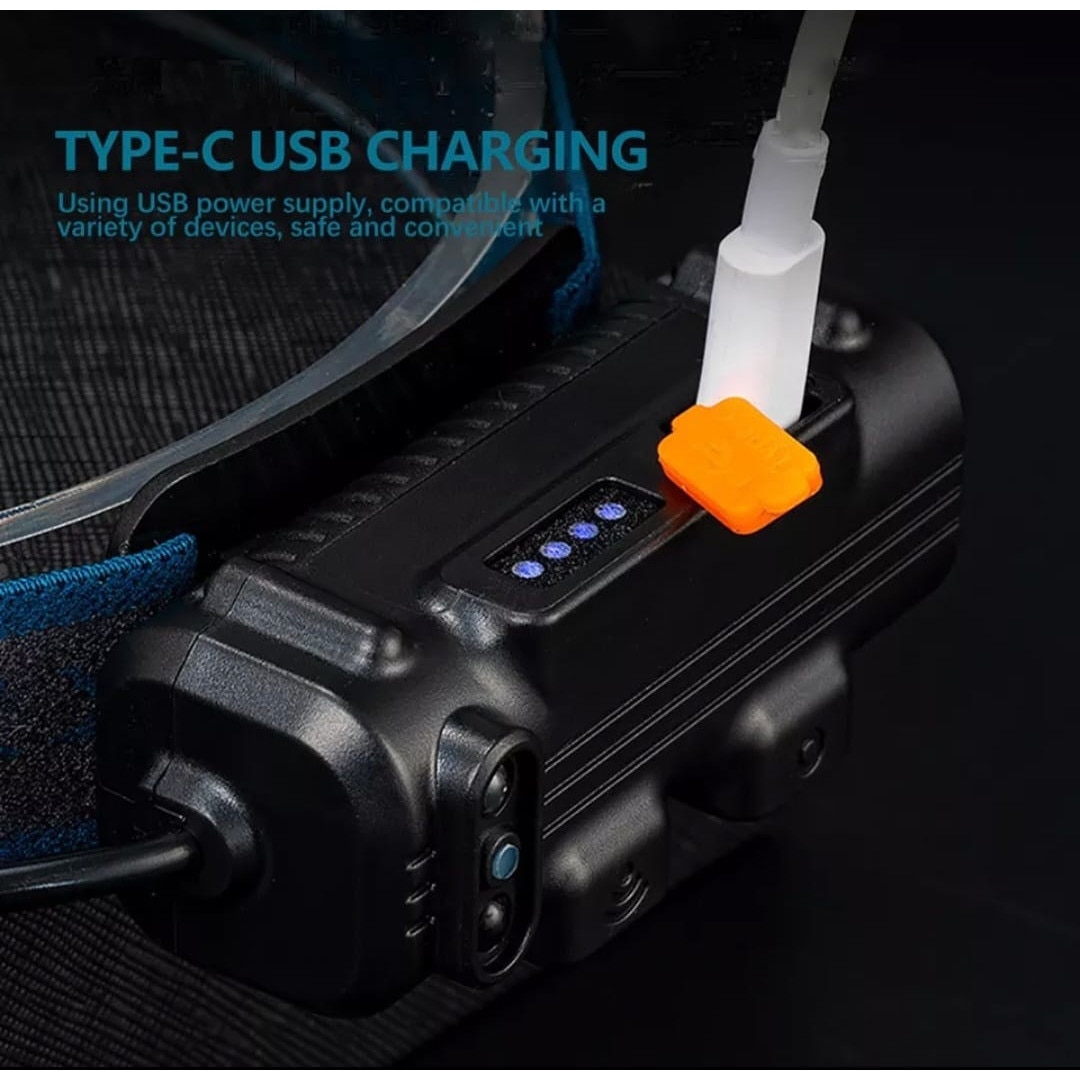 Lanterna de cap LED COB, profesionala, acumulator 2000mah, senzor ...