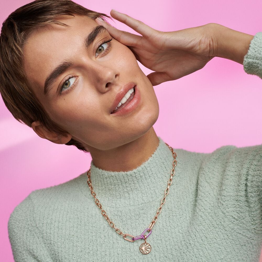 Colier Pandora tip lant cu verigi ME Aur Roz 14k - 50cm - eMAG.ro