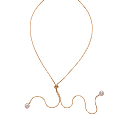 Colier office de dama, lant lung cu perle faux albe, auriu - eMAG.ro