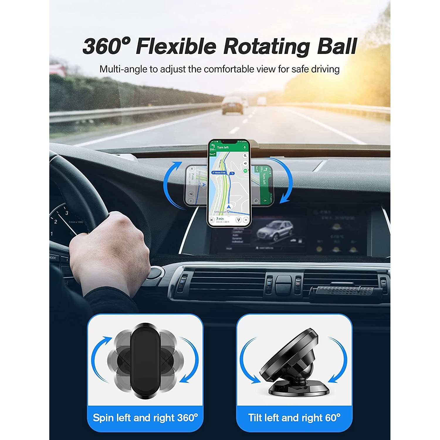 Suport auto magnetic, HautStore, Universal, Reglabil, Argintiu - eMAG.ro