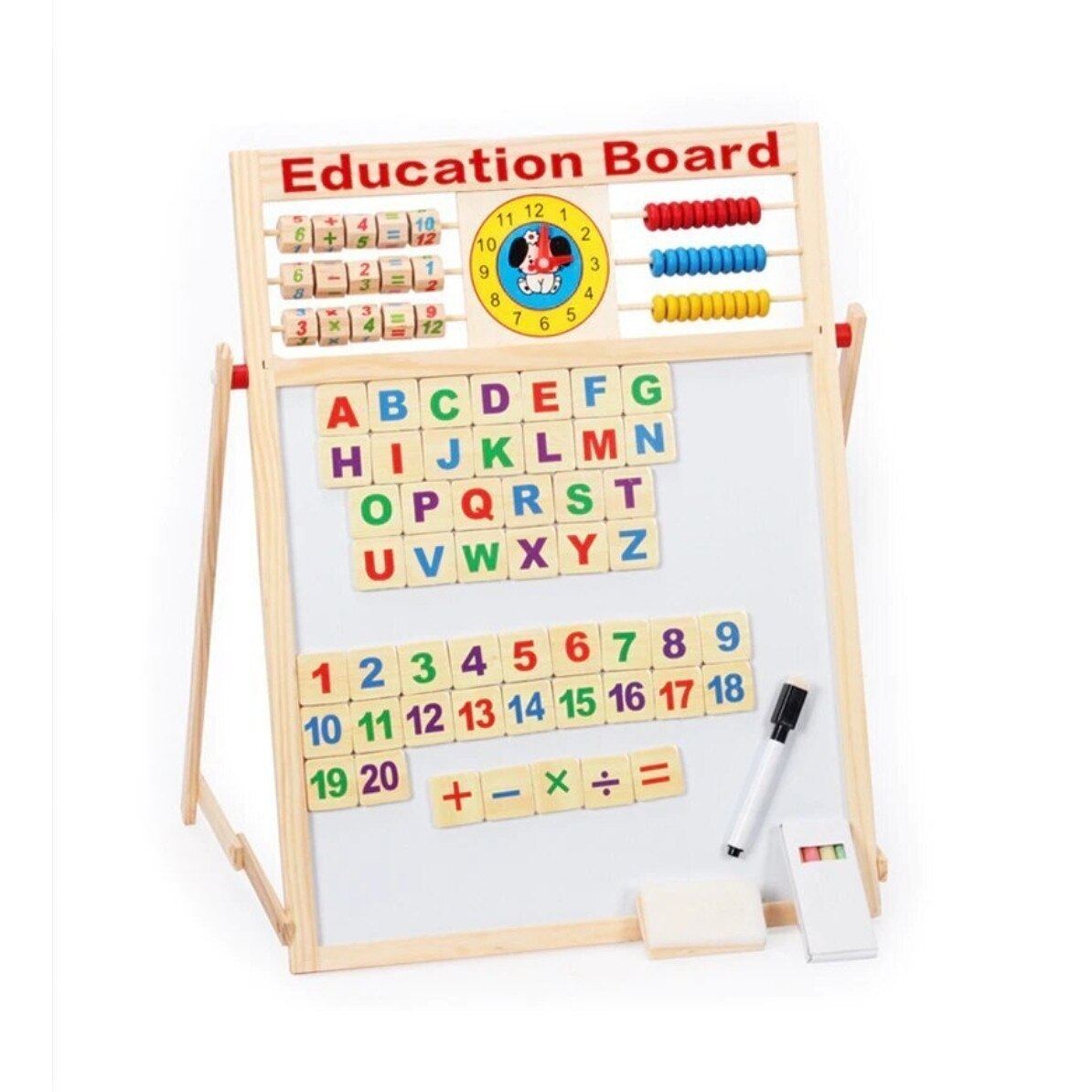 Tabla de scris din lemn magnetica 2 in 1 cu numaratoare si alfabet ...