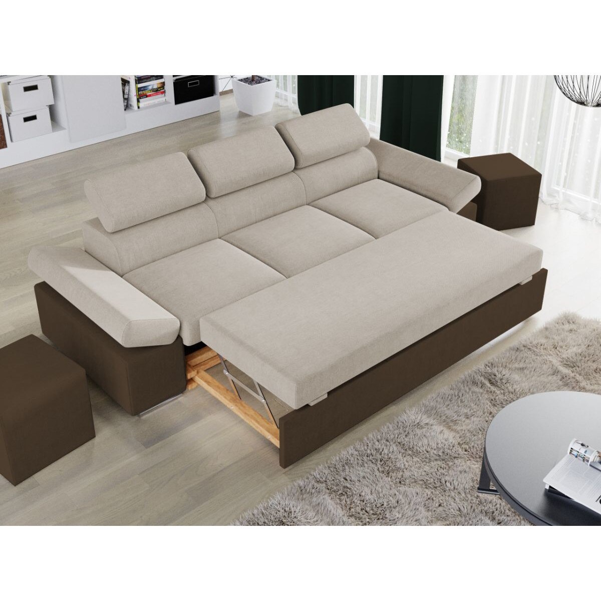 Canapea Magic, extensibila, tetiere si brate reglabile, stofa, 250 x 90 ...