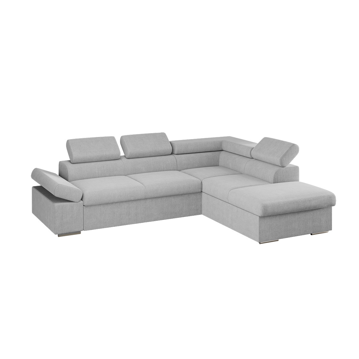 Coltar Aria, extensibil, lada, tetiere si brat reglabile, stofa, 260 x 205 x 90 cm, Gri Deschis ...