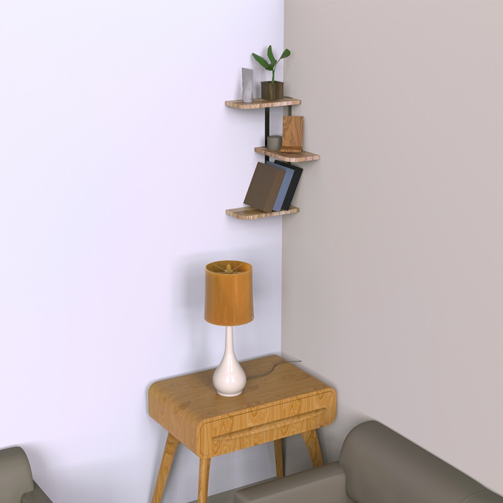 Rafturi de colt rustic, Fativo, 3 Niveluri, Lemn/Fier, Negru/Maro - eMAG.ro