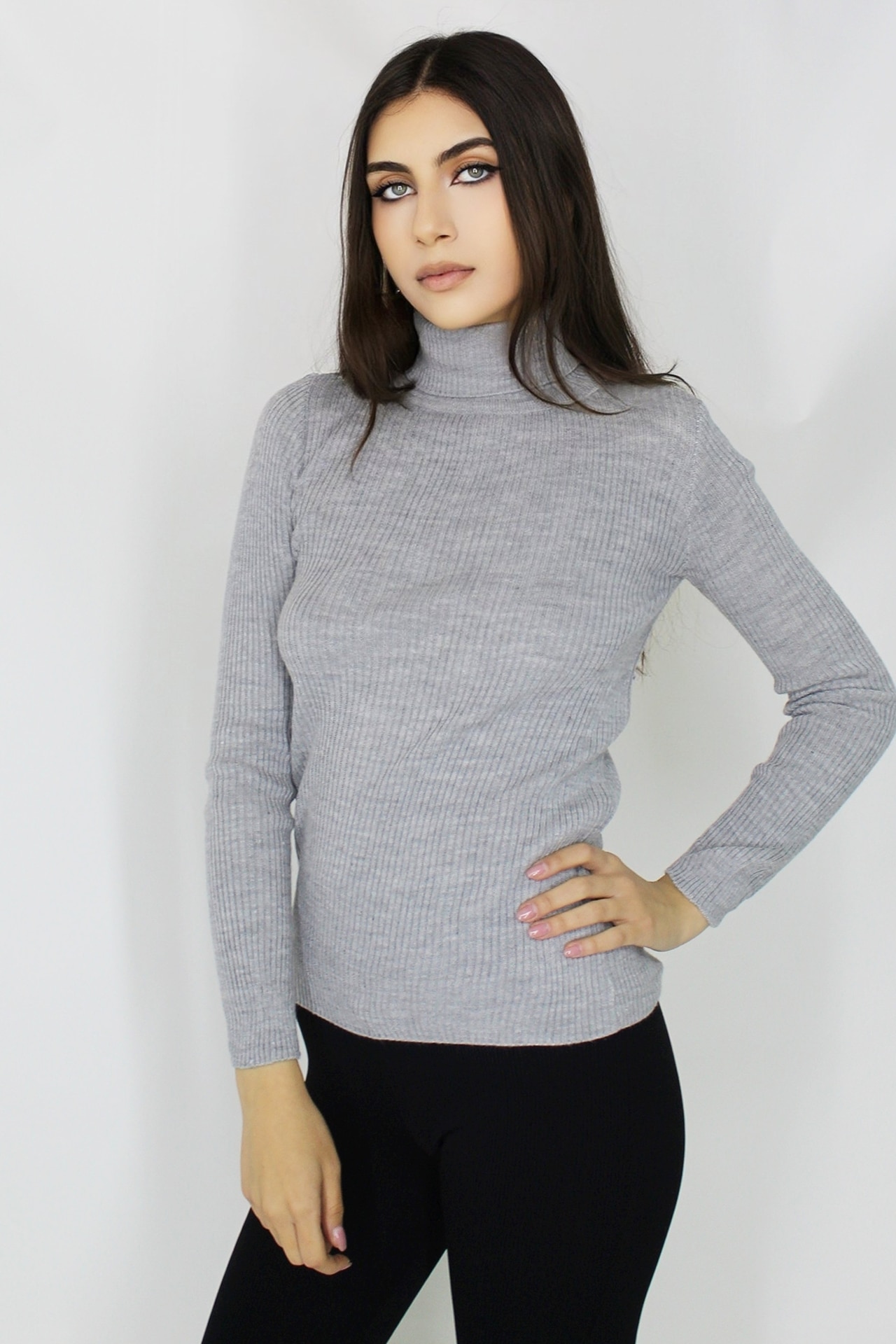 Bluza Olive cu guler rulat, Gri, Masura universala S/M - eMAG.ro