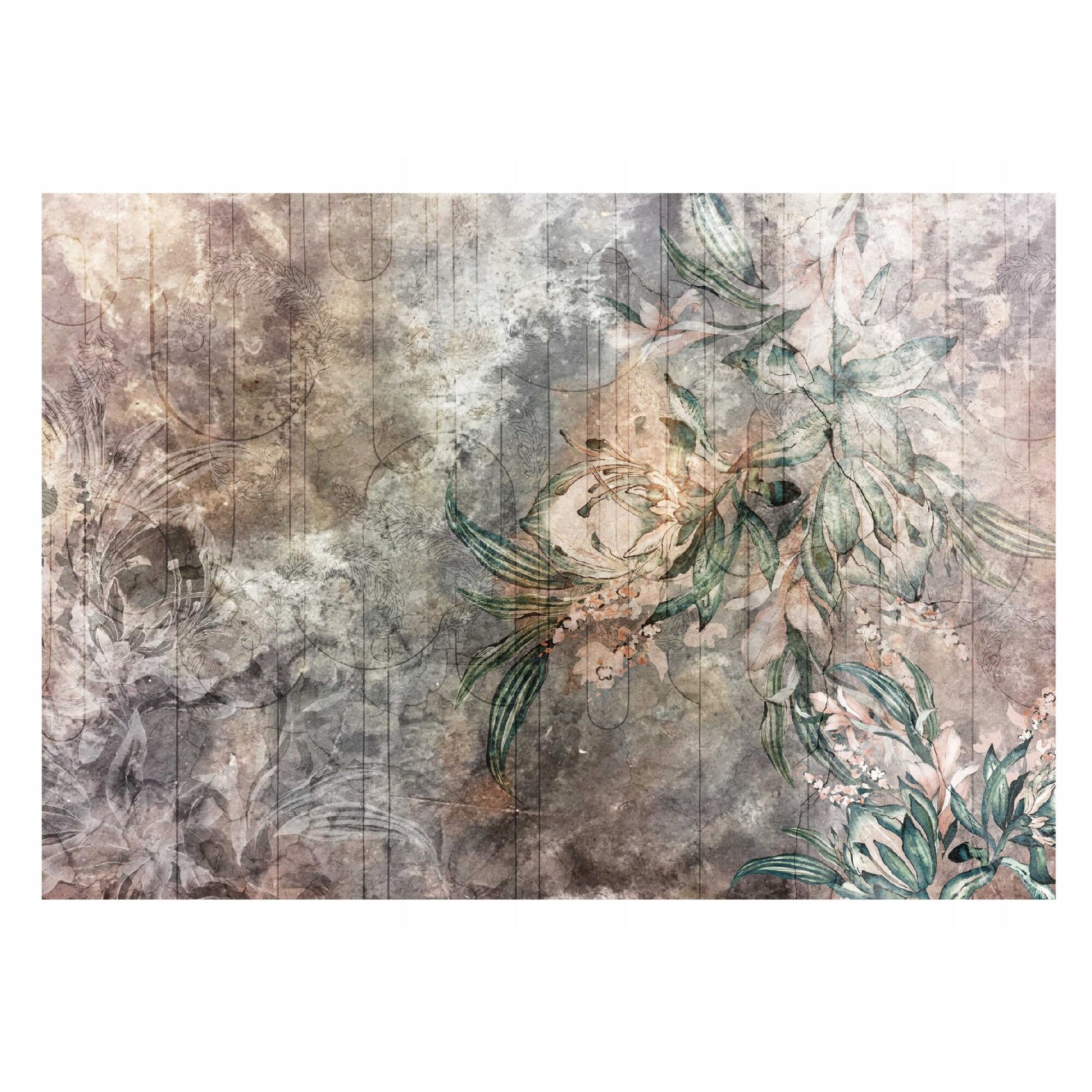 Тапет Concrete Leaves Retro Vintage 254x184 cm, Modern Vlies Wallpaper ...
