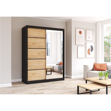 Dressing Gabriel cu oglinda, 150x200x61 cm, negru/stejar deschis - eMAG.ro