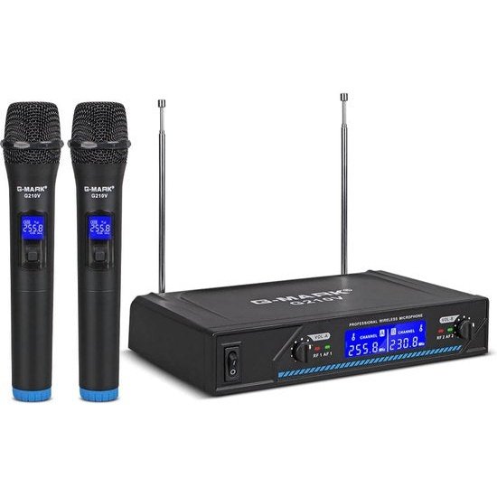 Set 2 microfoane pentru karaoke cu unitate de control, Wireless, Negru ...