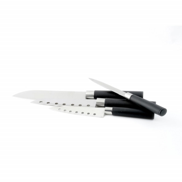 Set 4 cutite din inox, cu lama perforata, negru - eMAG.ro