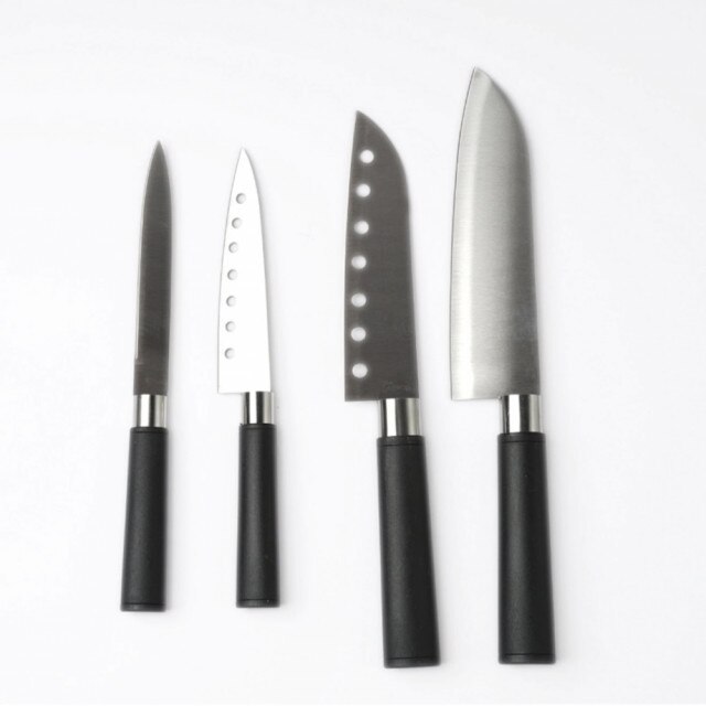 Set 4 cutite din inox, cu lama perforata, negru - eMAG.ro