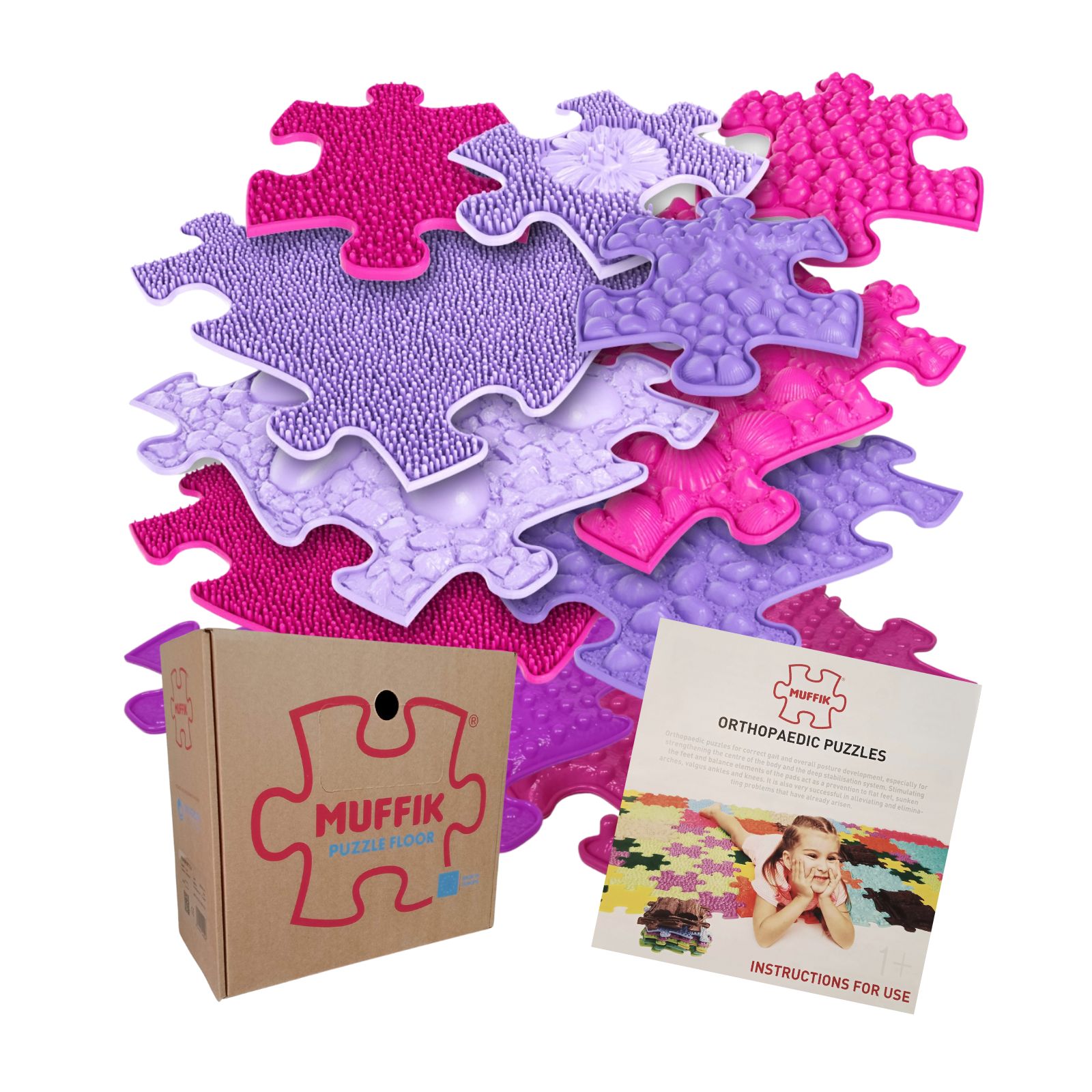 Set covor tip puzzle, Muffik, 11 Elemente, Roz/Mov - eMAG.ro