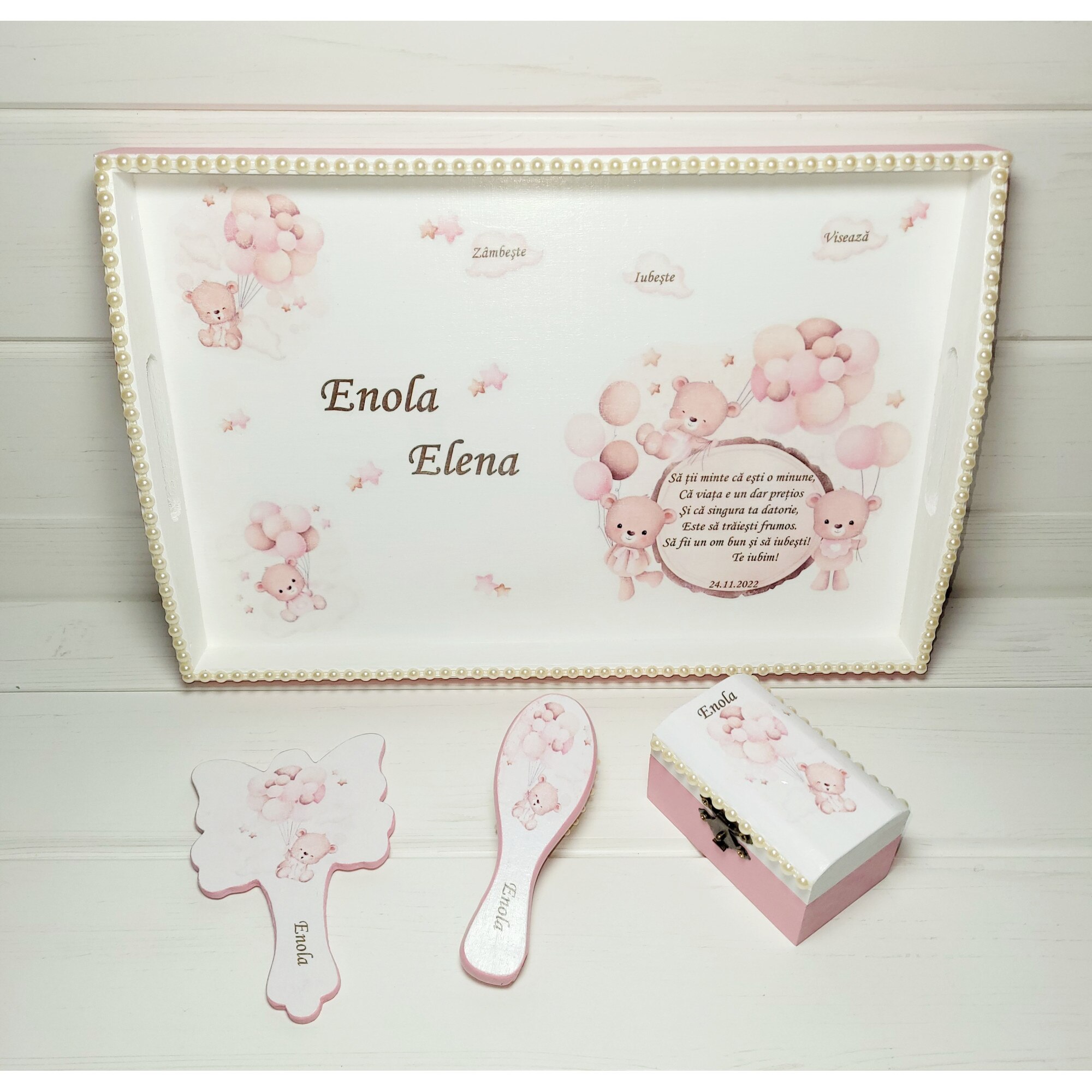 Set mot / turta model ursuleti, personalizare handmade, 7 piese, nume ...