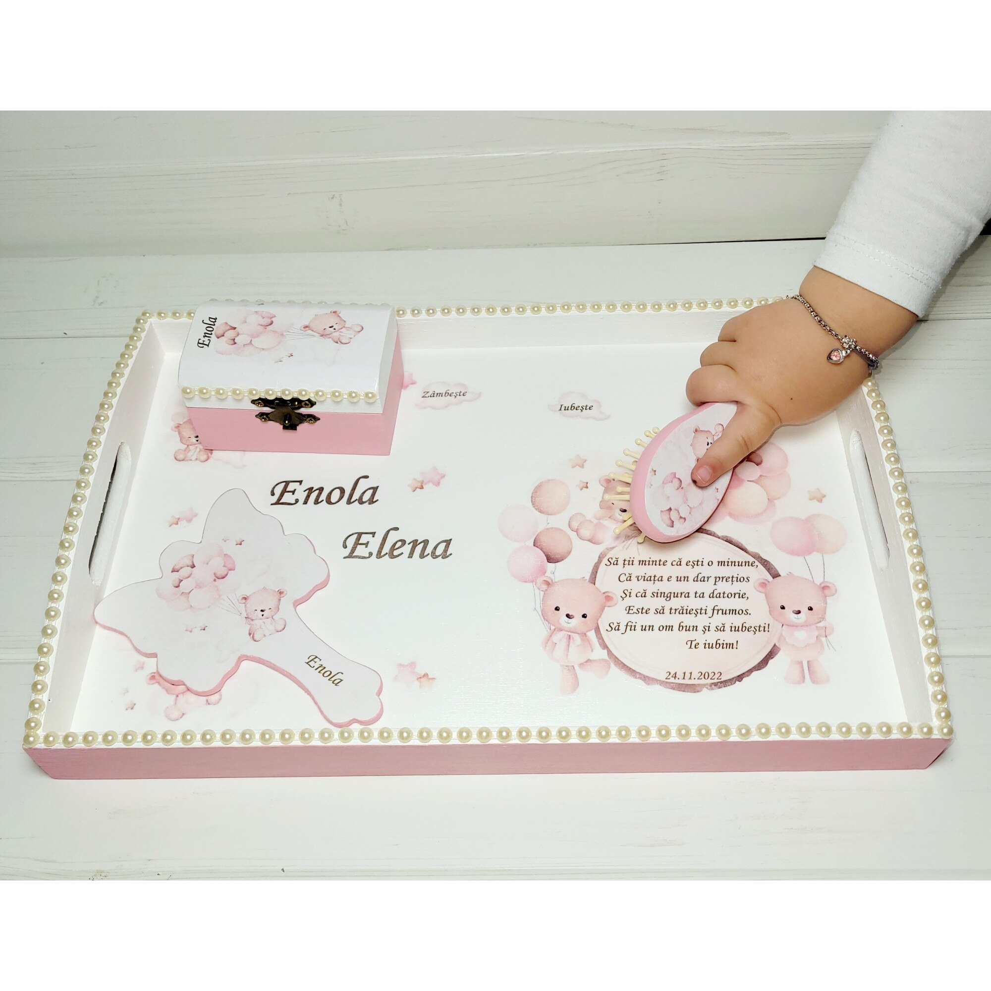 Set mot / turta model ursuleti, personalizare handmade, 7 piese, nume ...