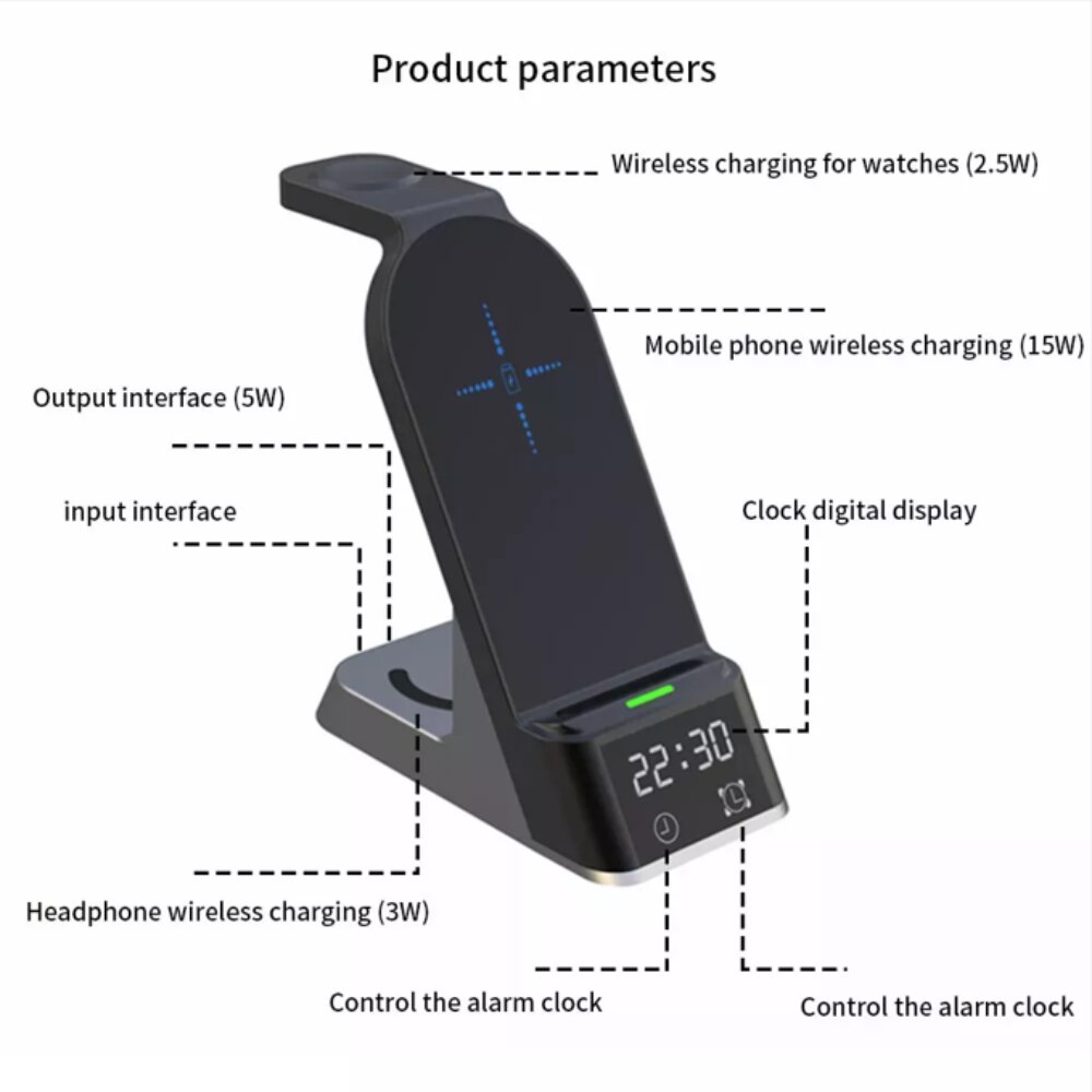 Безжично зарядно устройство, зарядна станция 6 в 1 Fast Charge, 15W ...