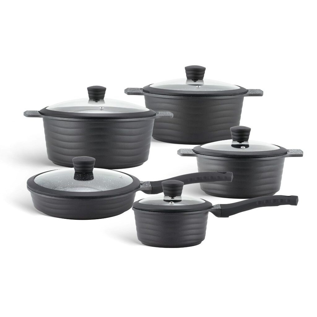 Set vase antiaderente 10 buc in culoarea Neagra EB-9185 - eMAG.ro