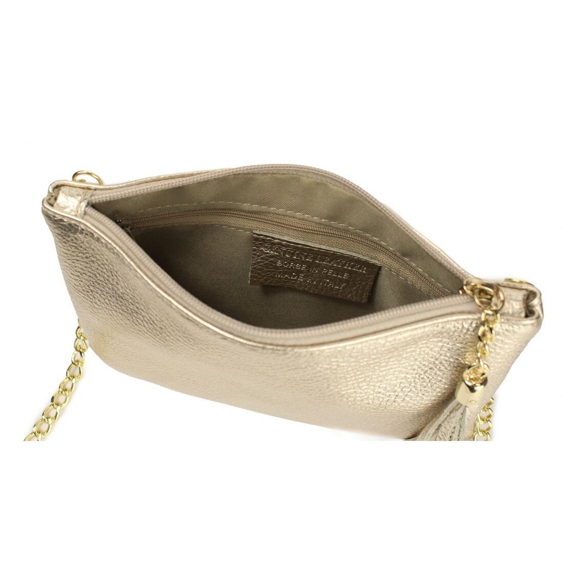 Poseta plic laminat din piele naturala Made in Italy, auriu, 24x15x3 cm ...