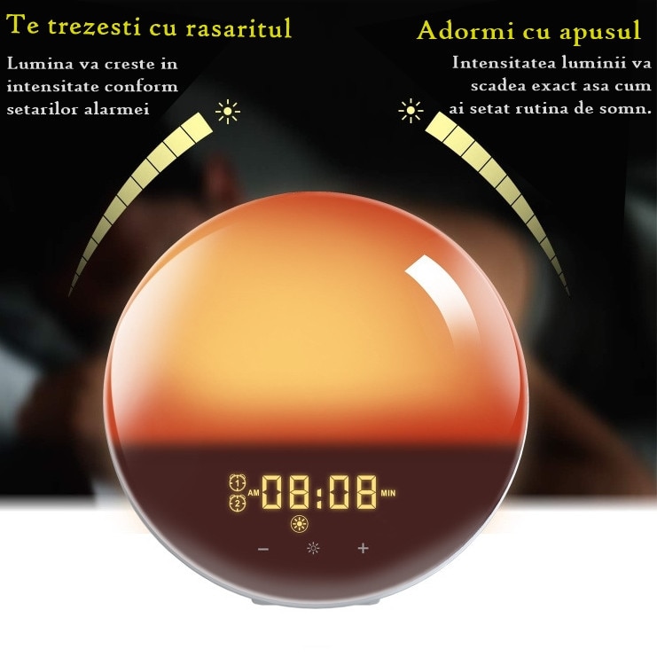 Ceas cu Radio FM, cu lumina reglabila, multicolor, functie radio ...