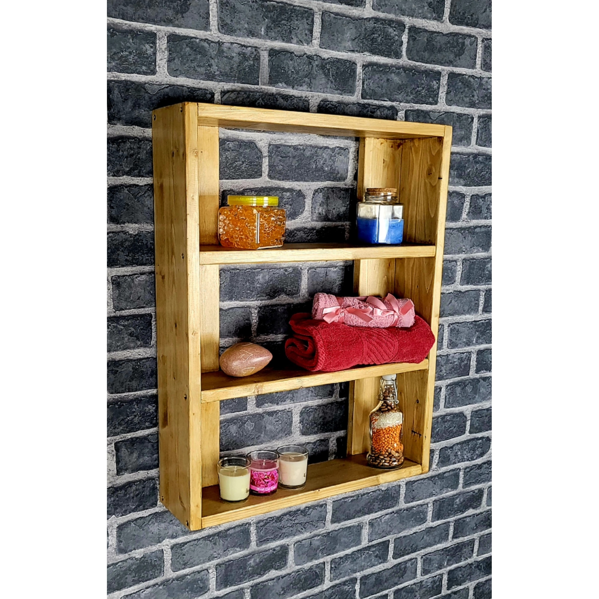 Raft suspendat cu 4 niveluri, lemn masiv, culoare lemn Natural ...