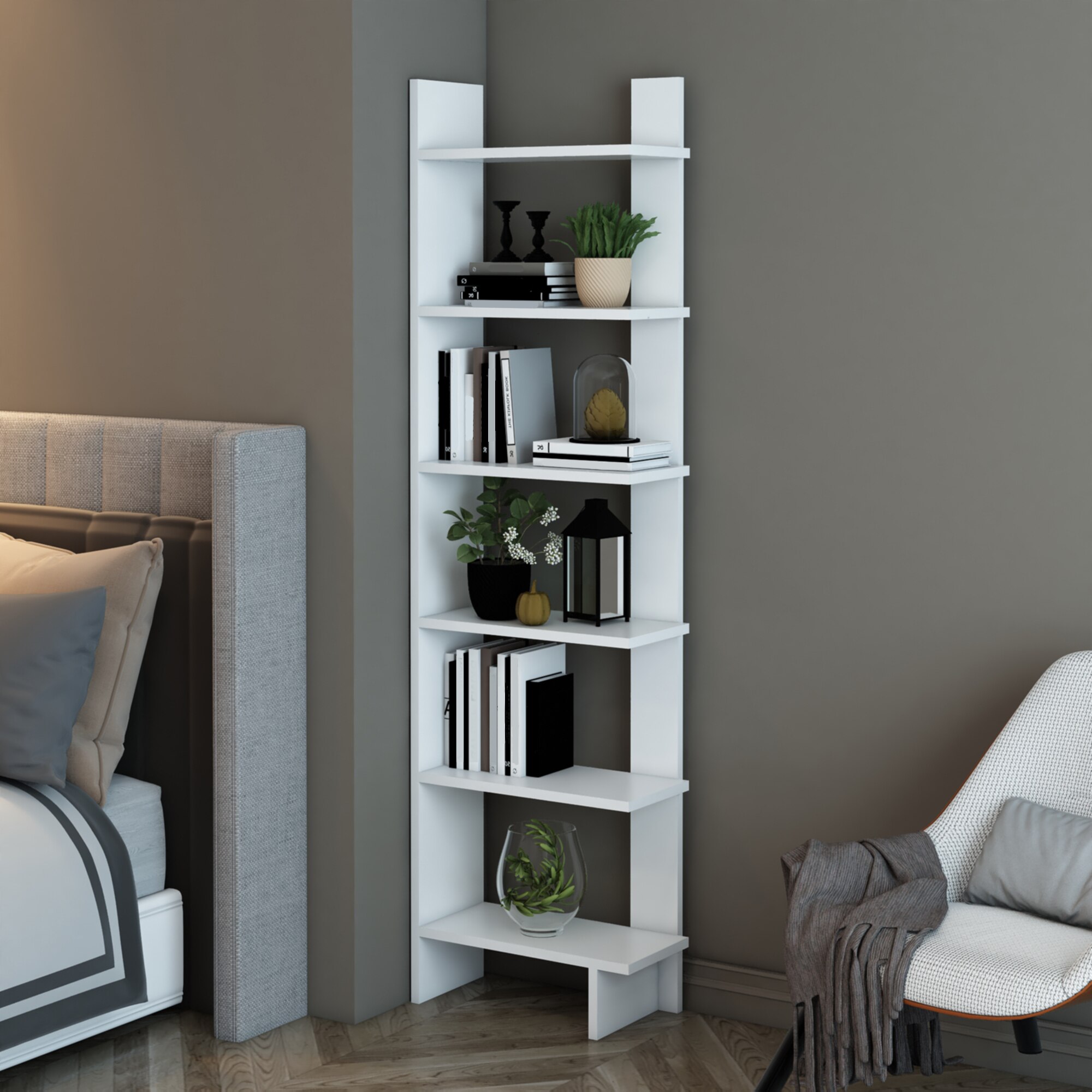 Raft pentru carti, en.casa, Midtdjurs, 170 x 47 x 21 cm, pal, alb - eMAG.ro