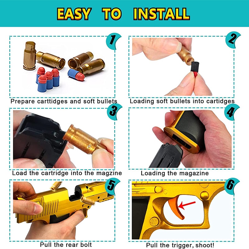 Pistol de jucarie cu gloante moi, Desert Eagle, Incarcare manuala ...