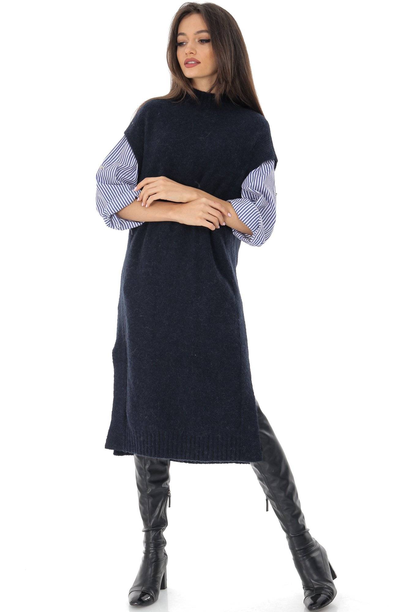 Rochie din lana oversize DR4481 cu guler inalt - eMAG.ro