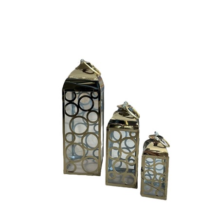 Set de 3 felinare, Auriu, Cercuri, Accent - eMAG.ro