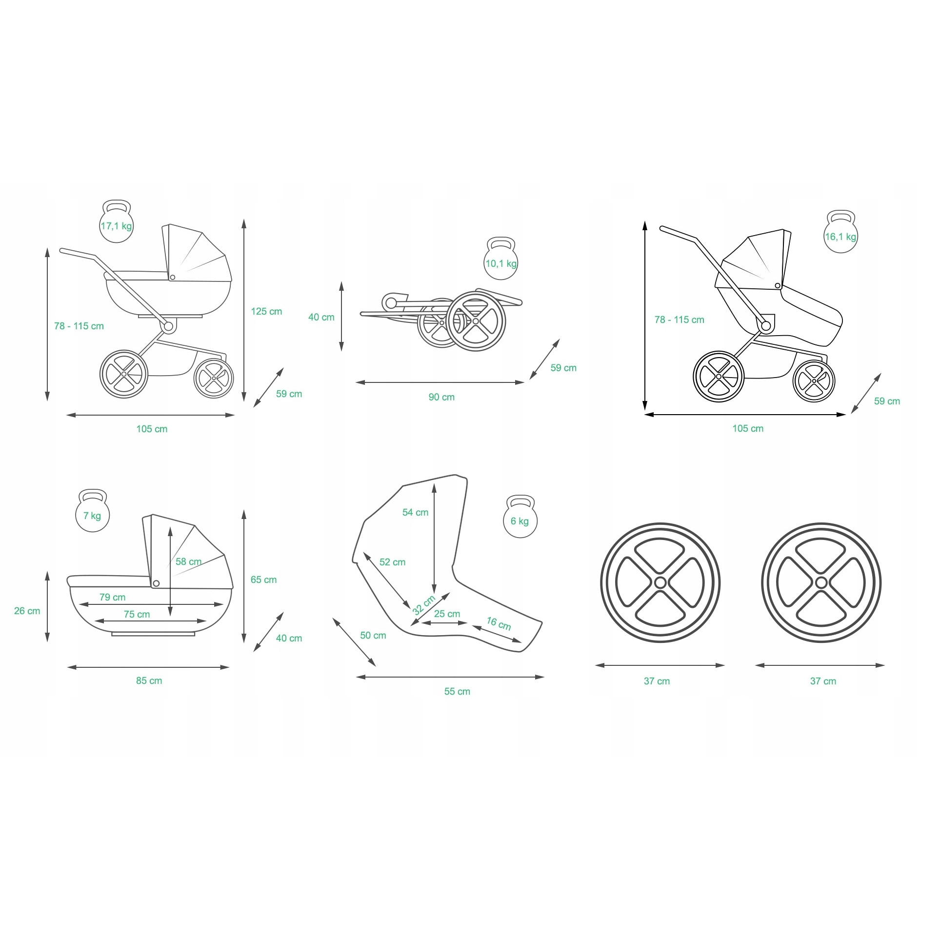 Детска количка BabyLux 4 в 1 Classic, Столче за кола, ISOFIX База ...