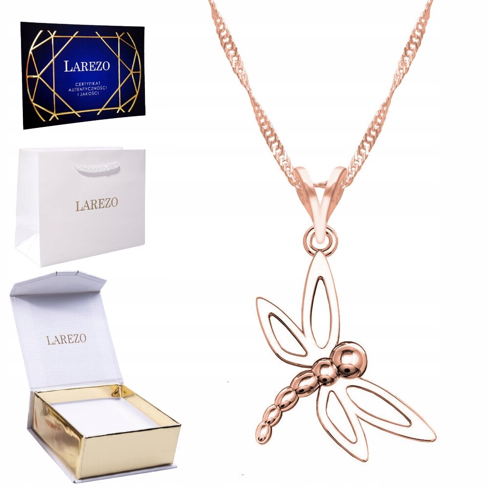 Colier cu pandantiv, Larezo, libelula, insecta, aur roz, argint 925 ...