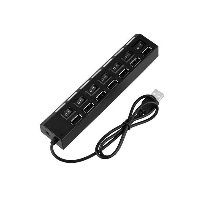 Хъб usb 2.0 със 7 порта USB on/off адаптер, Черен - eMAG.bg
