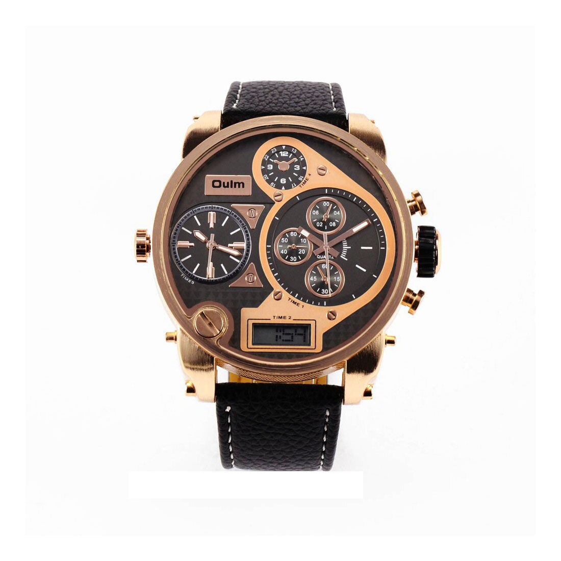 Ceas militar Oulm Quartz Chronograph 3-Dial 9316B, auriu - eMAG.ro
