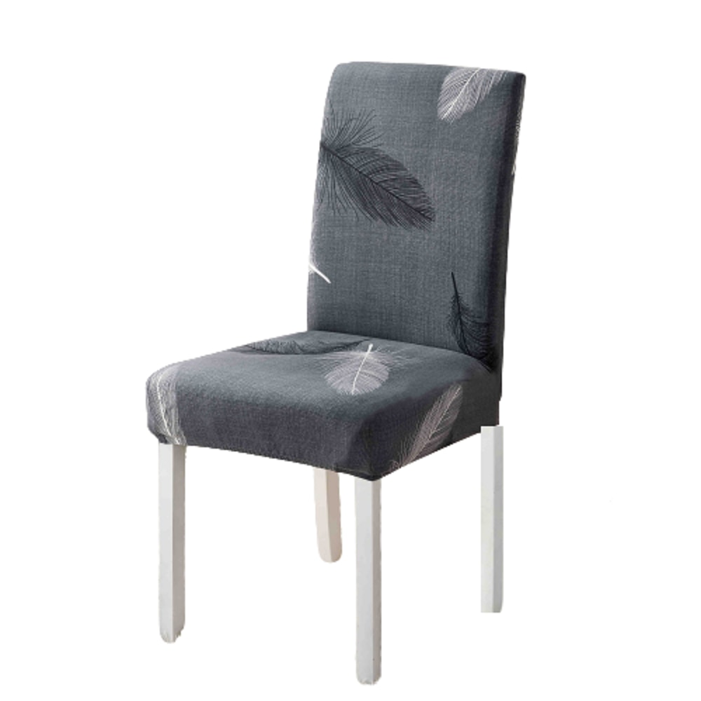 Set 6 Huse Elastice de Scaun, HSJN016, model cu pene, gri, 35 x 65 cm ...