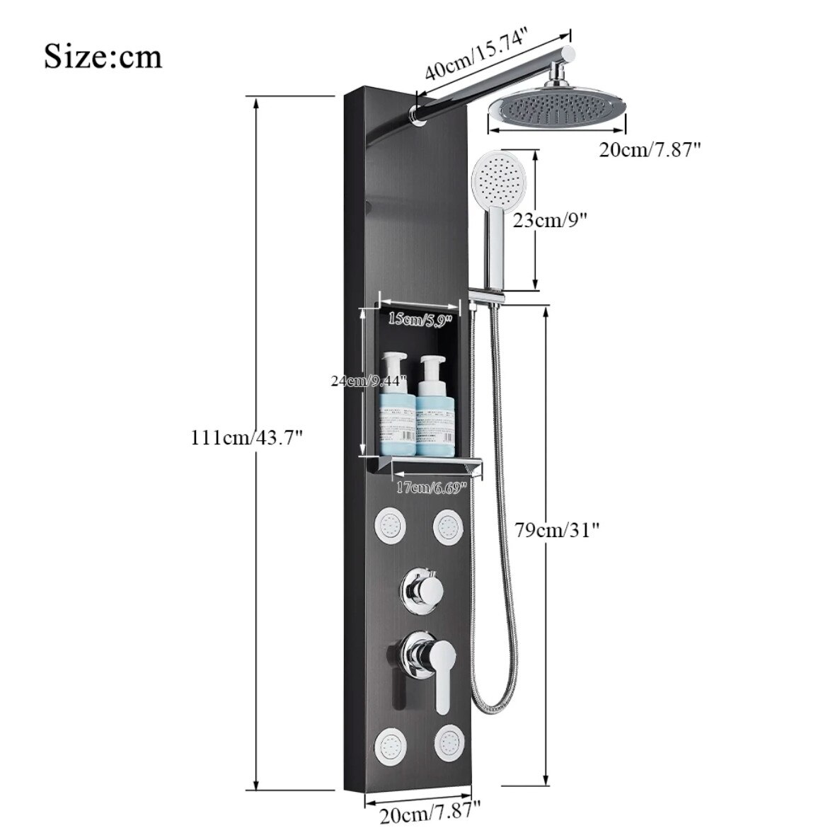 Panel dus, Blackswan, Tip M7001 model negru cu cap de dus, raft ...