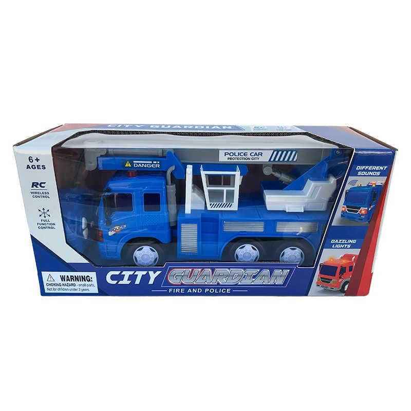 Camion cu macara, lumini si telecomanda din plastic, 32x15cm, albastru ...