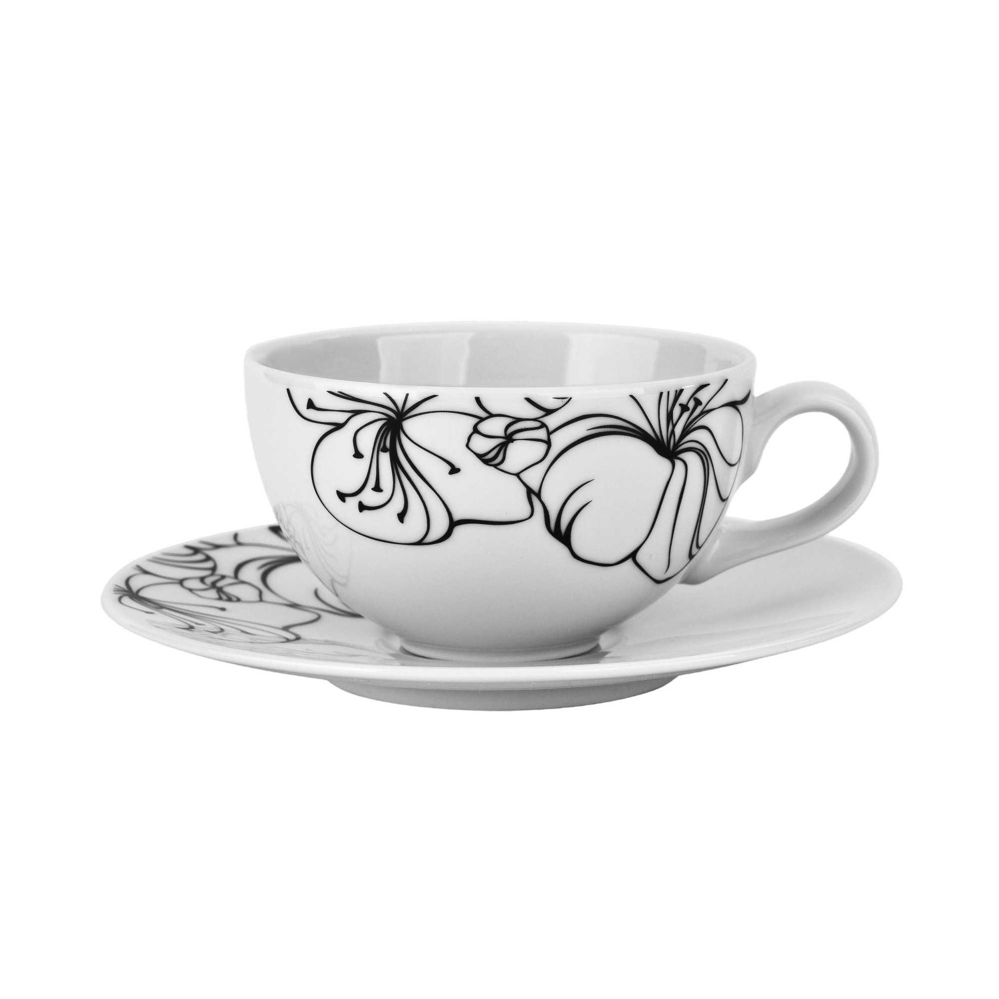 Set cana si farfurie, Amelia, Karolina, Portelan, 200 ml, Alb/Negru - eMAG.ro