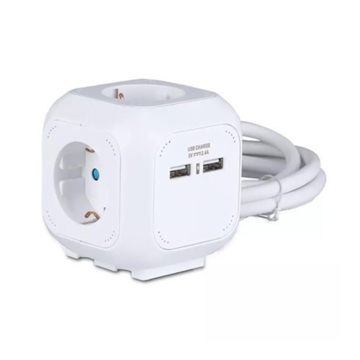 Prelungitor Cubic 3x1.5mm 1.4m 4 Cai 16a cu 2 Usb 2.1a - eMAG.ro