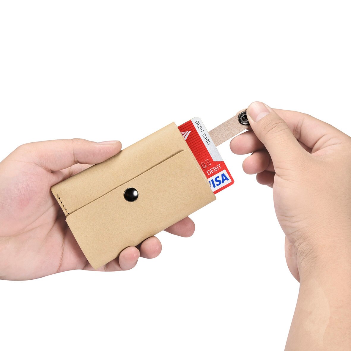 Mini portofel ICarer, pentru carduri, Piele naturala, Bej - eMAG.ro