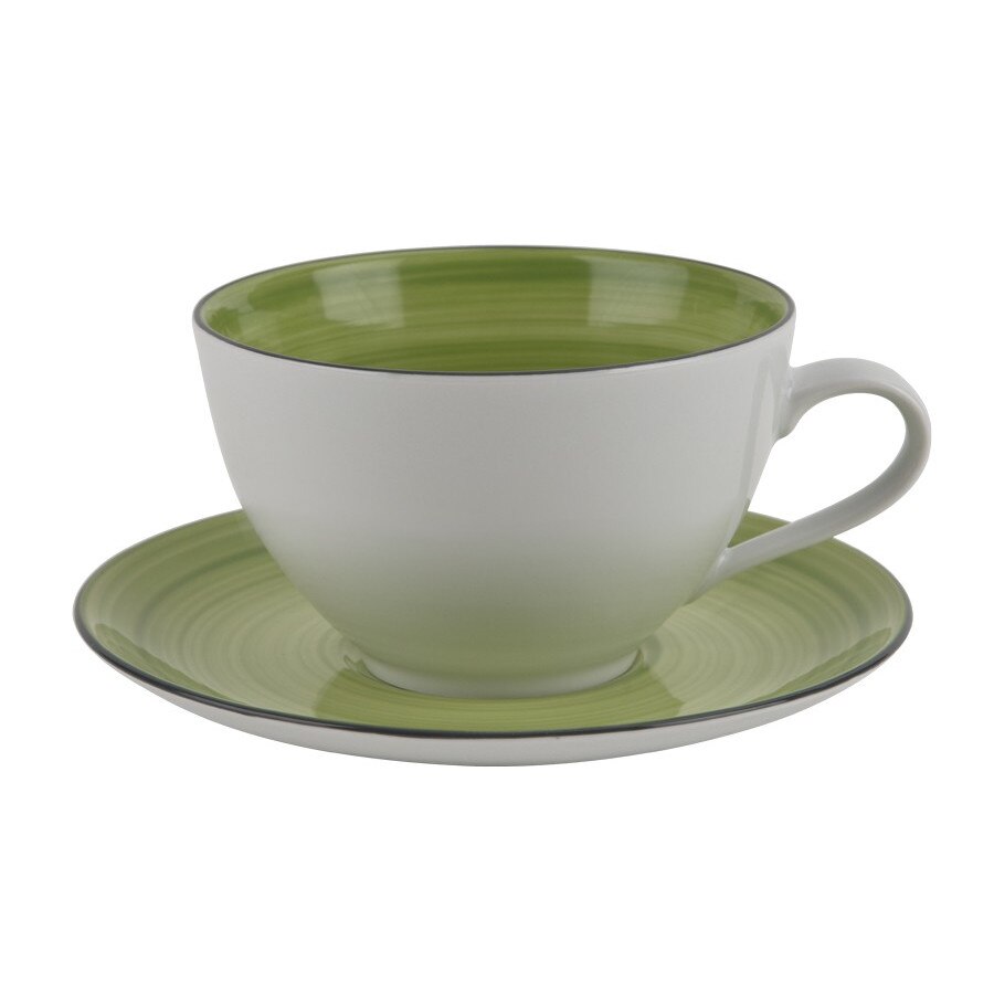 Ceasca si farfurie 400 ml, Kristoff, Portelan, Alb/Verde - eMAG.ro