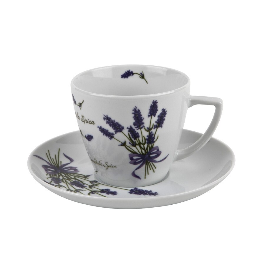 Set ceasca si farfurie, Lubiana, Portelan, 300ml, Alb/Mov - eMAG.ro