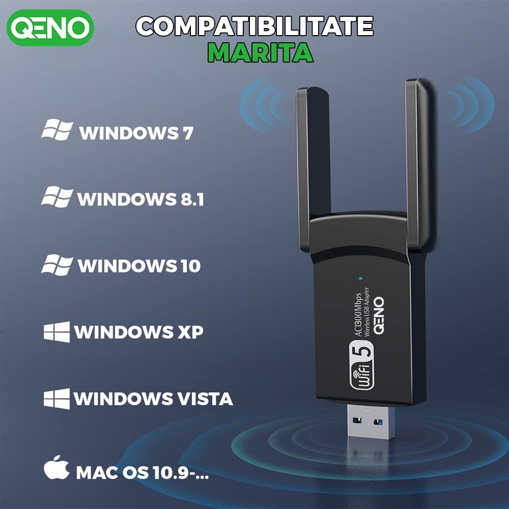 Adaptor Wireless Extender Qeno® USB3.0, 1200 Mbps, Amplificator Semnal ...