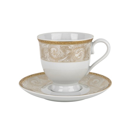 Set 6 cesti cu farfurioare, Kristoff, 180ml, Alb/Auriu - eMAG.ro