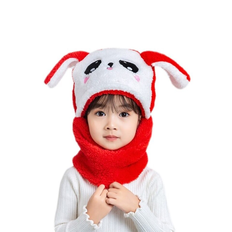 Caciula pentru copii, tip cagula, model iepuras vesel M2, 1-5 ani, rosu ...