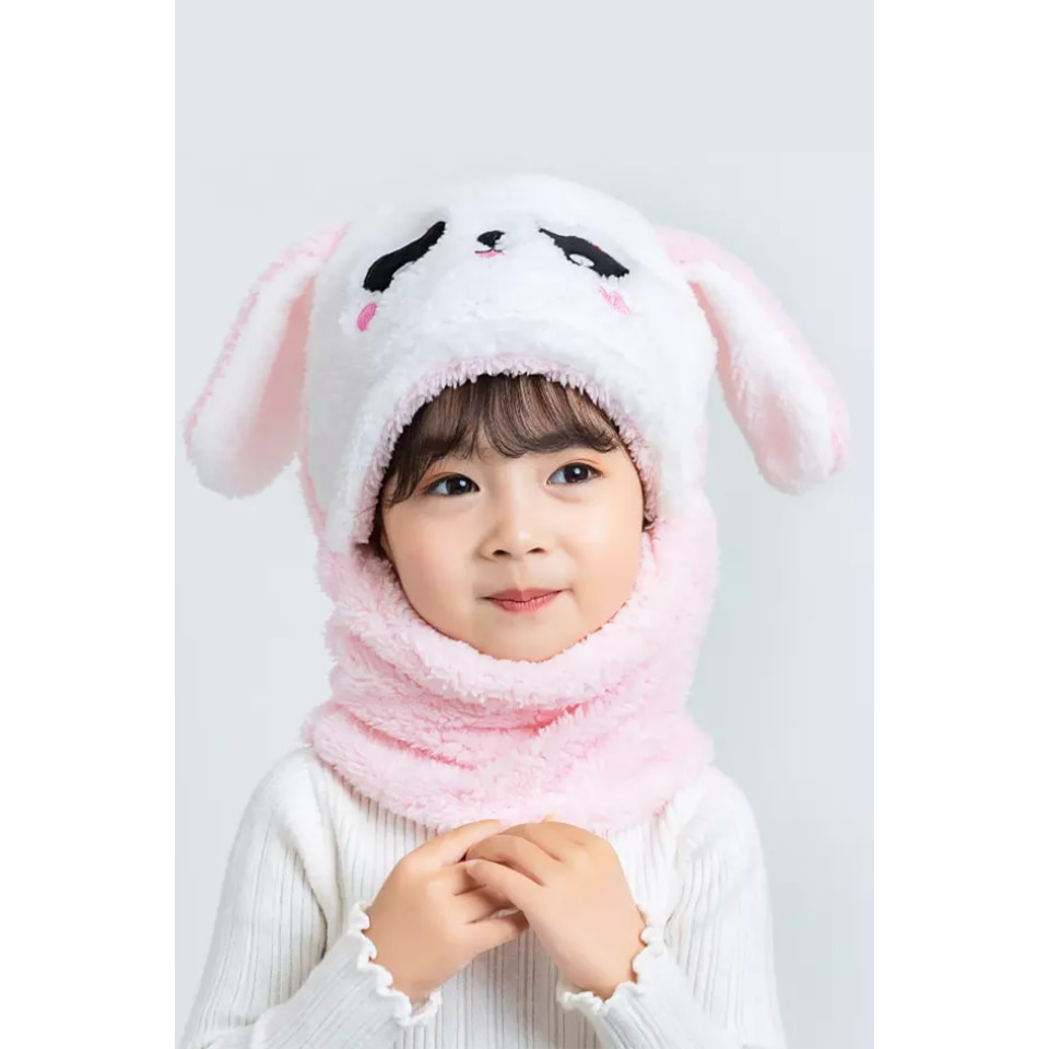 Caciula pentru copii, tip cagula, model iepuras vesel M2, 1-5 ani, roz ...