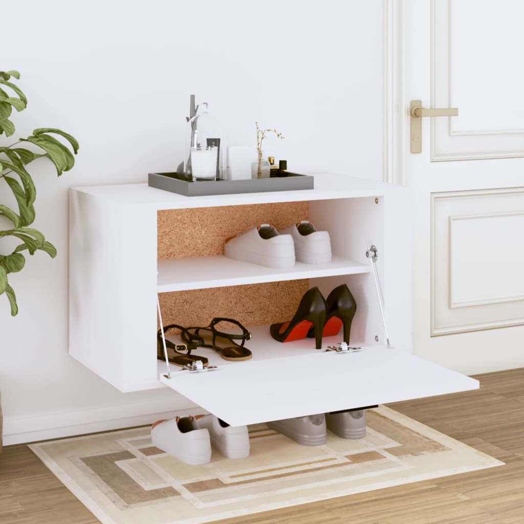 Pantofar de perete vidaXL, alb, 70x35x38 cm, lemn prelucrat - eMAG.ro