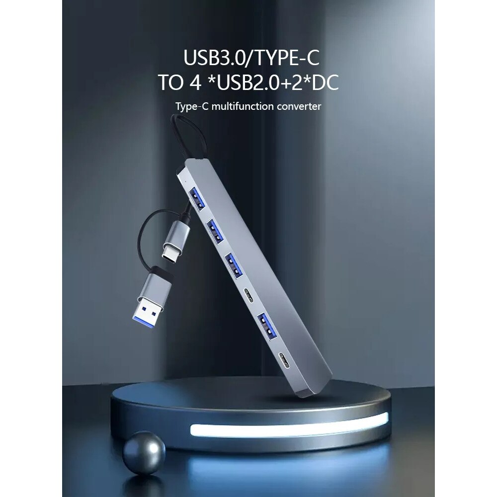 Hub USB 8 in 1 Qeno® USB 3.0./USB TIP C, 4 Sloturi USB 2.0, 2 Sloturi ...