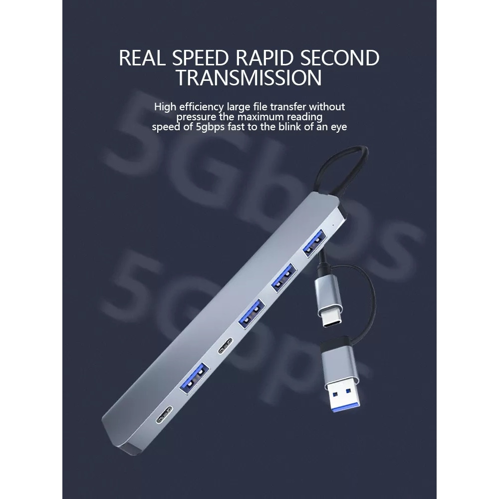 Hub USB 8 in 1 Qeno® USB 3.0./USB TIP C, 4 Sloturi USB 2.0, 2 Sloturi USB TIP C, 1 Slot USB 3.0 ...