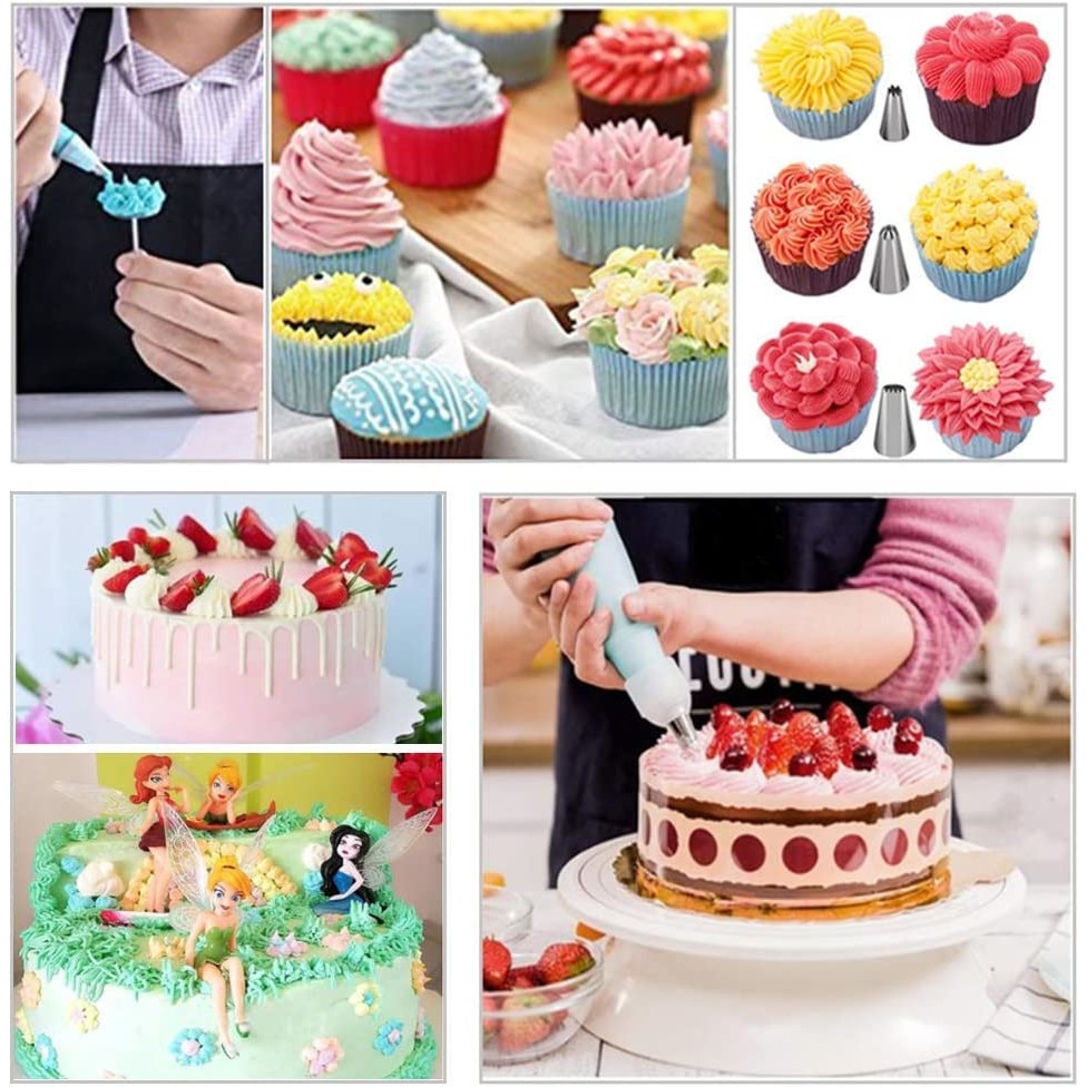 Set decorare tort, 118 bucati, Plastic/Inox/Silicon, Mov - eMAG.ro