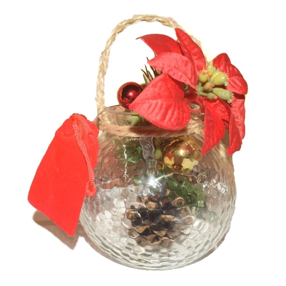 Decoratiune Craciun cu flori, brad, globuri si luminite 10cm/14cm - eMAG.ro