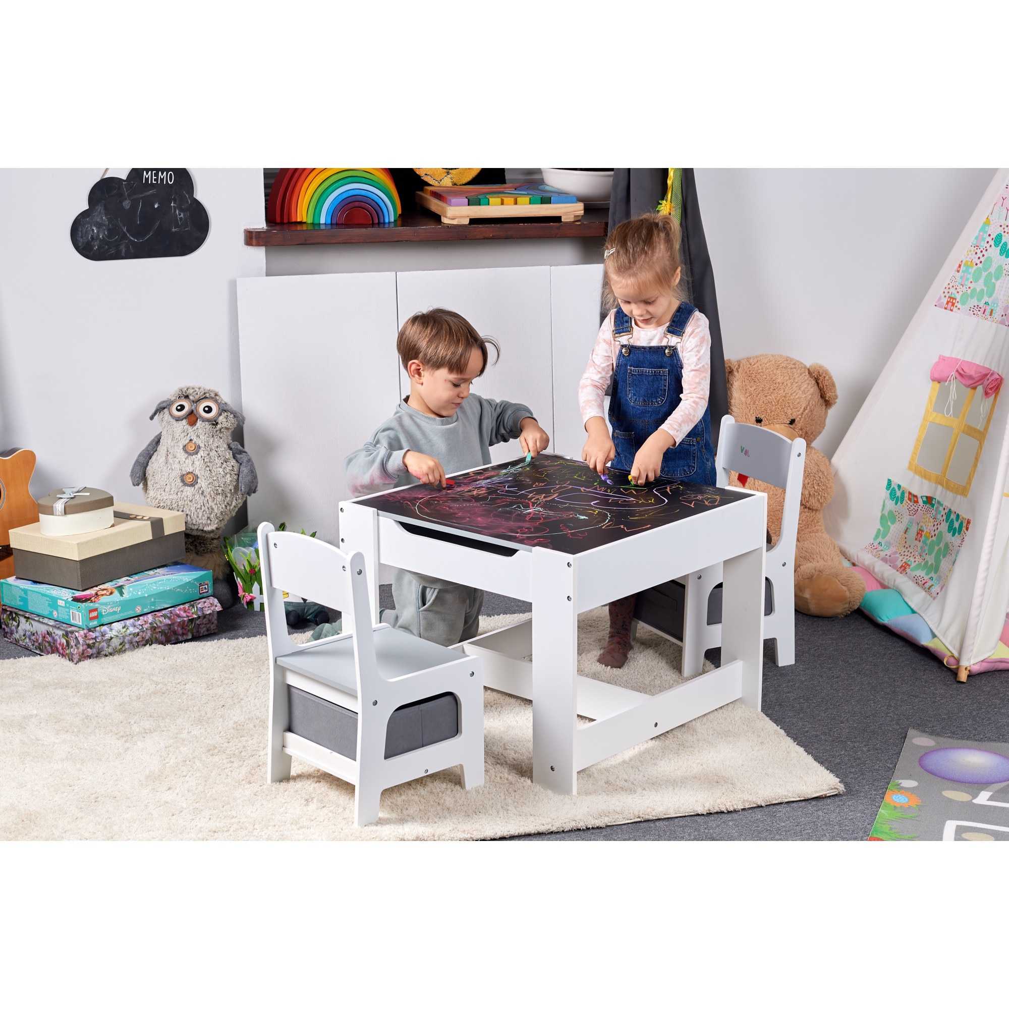 Set Masa Cu Scaune Copii, 3 In 1, Suporto, Lemn Mdf, Tabla De Scris ...