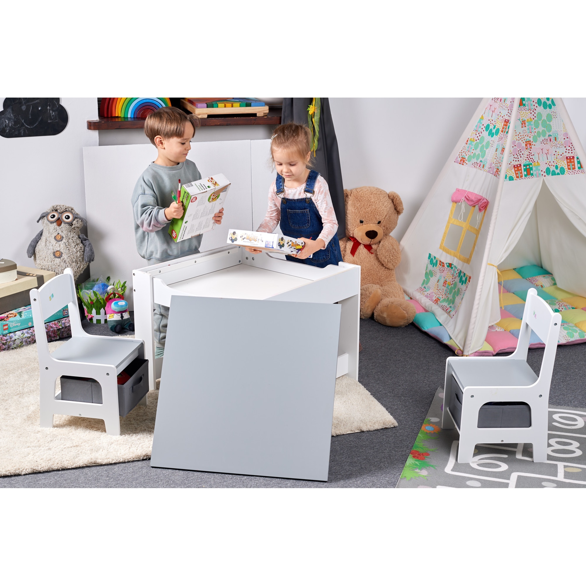 Set Masa Cu Scaune Copii, 3 In 1, Suporto, Lemn Mdf, Tabla De Scris ...